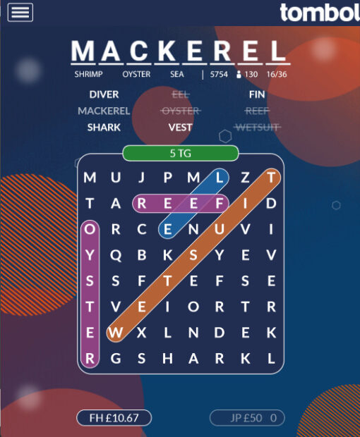 Wordsearch, a new bingo game at tombola - How to play