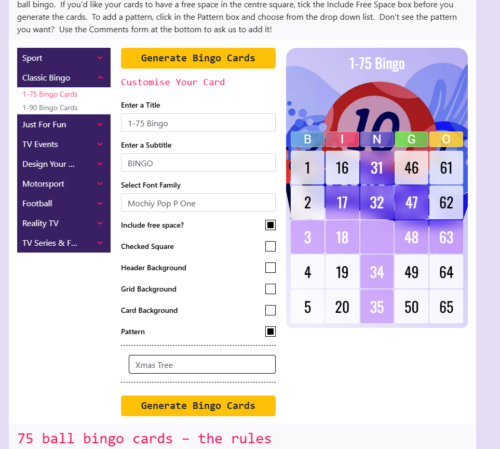 75 Ball Bingo Card Generator Upgrade! - Now With Patterns